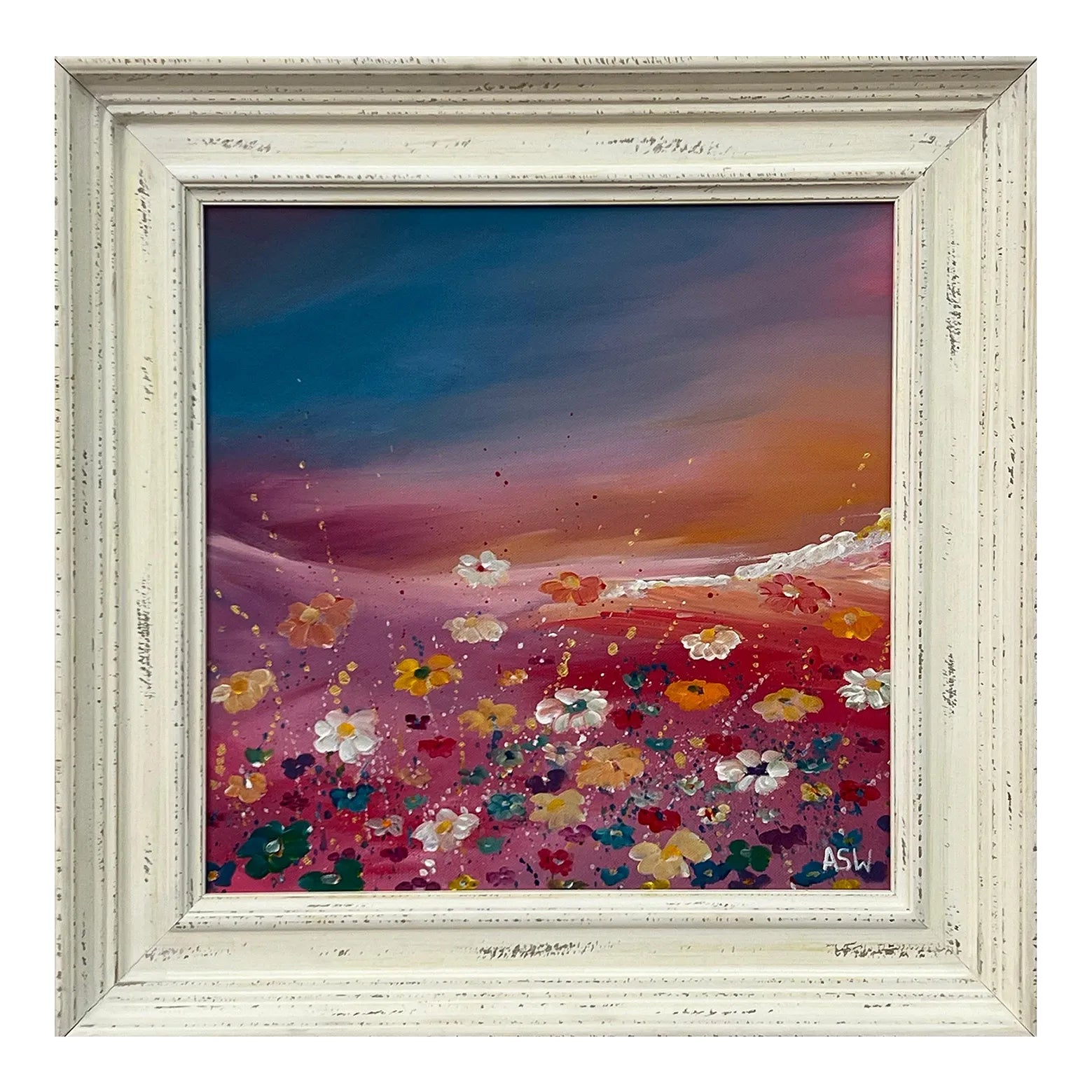 Angela Wakefield Multi Coloured Wild Flowers on Turquoise Pink ...