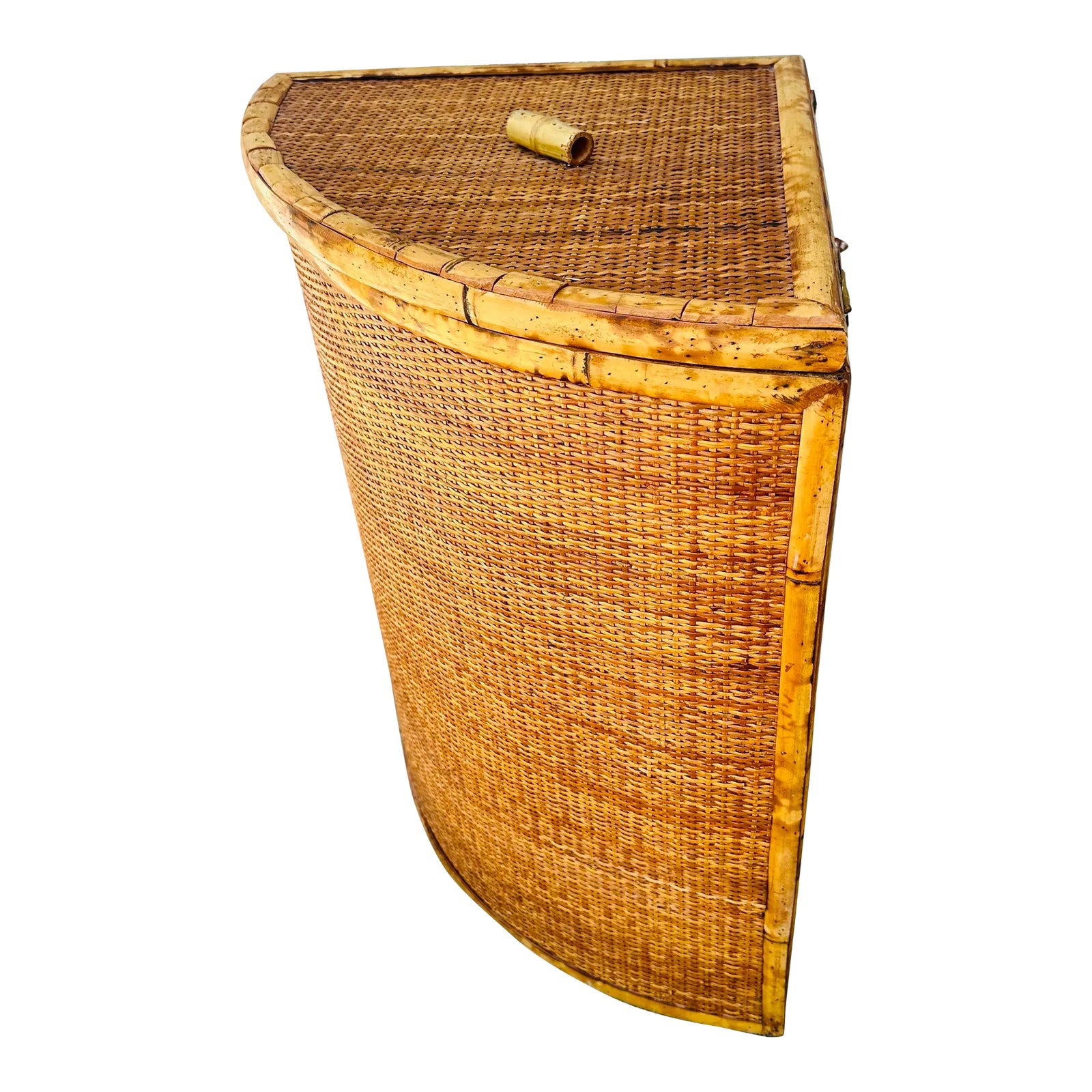Vintage Coastal Rattan Corner Storage Box | Chairish