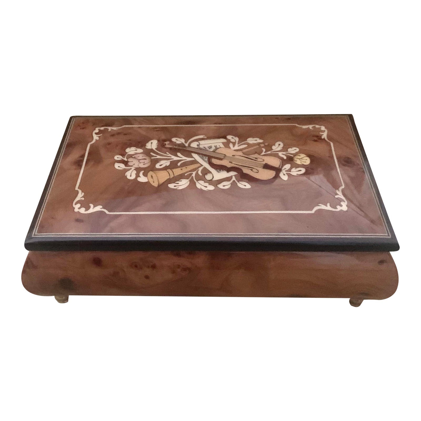 Italian Burl Wood Music Box | Chairish
