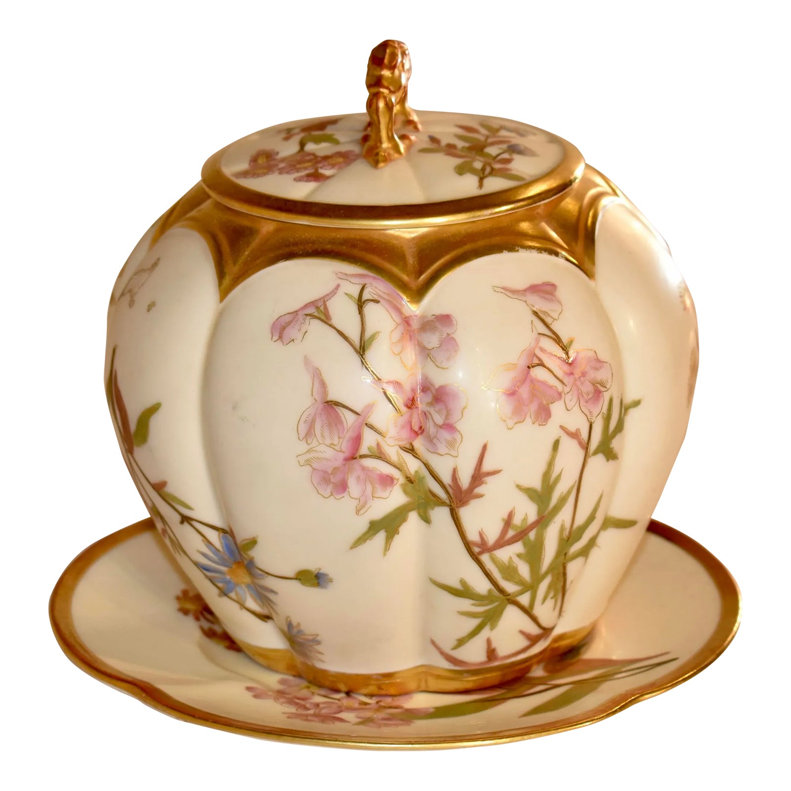 19th Century Royal Worcester Biscuit Box With Under Tray | Chairish
