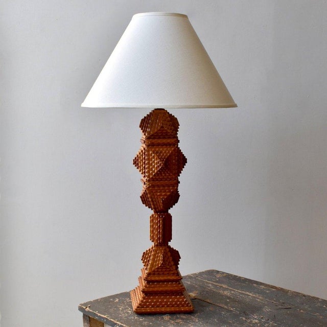 Vintage Sculptural Tramp Art Chip-Carved Table Lamp, Circa 1950s | Chairish