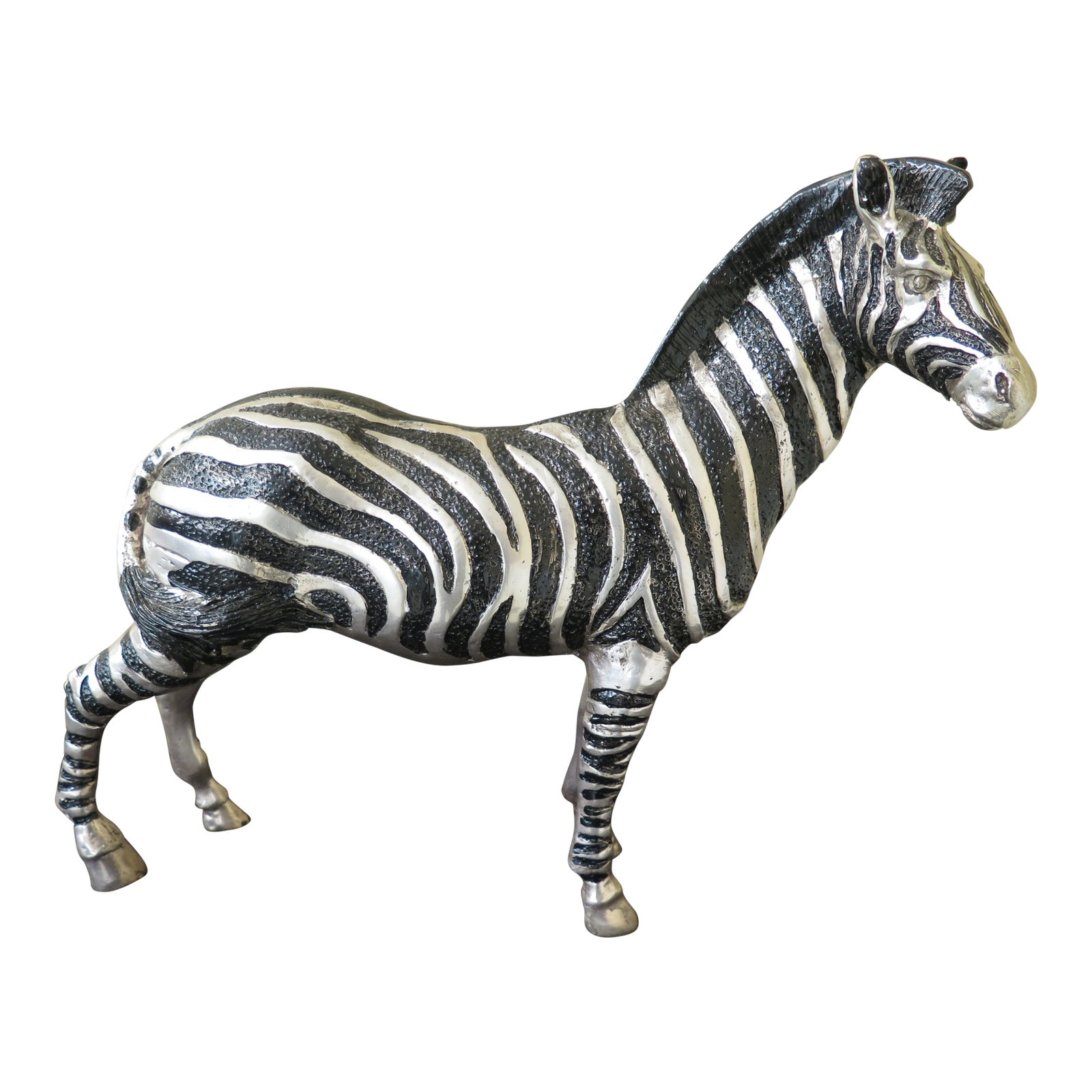 Modern Signature Statuary Bronze Silver Finish Zebra Sculpture | Chairish