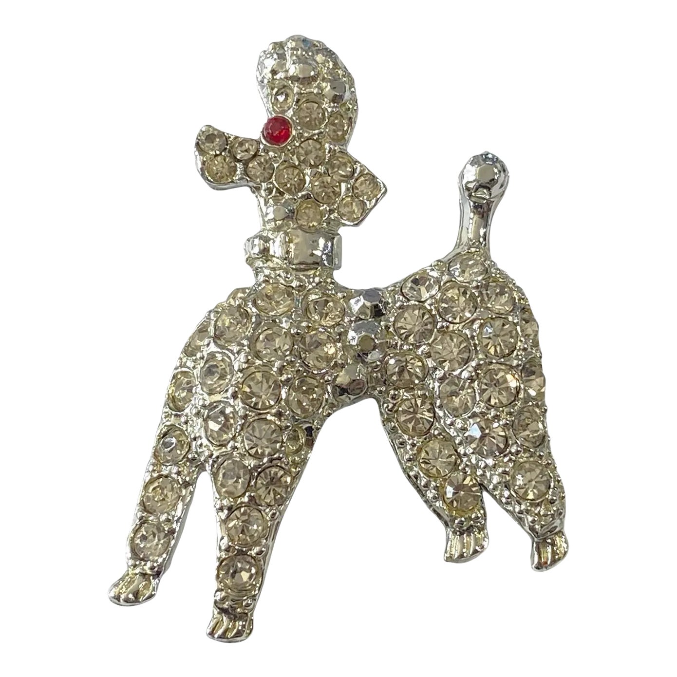 Vintage Rhinestone Poodle Brooch Pin Silver Tone - Dog | Chairish