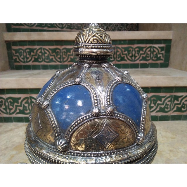 Moroccan Blue Pottery Vase With Yellow Brass and Red Copper ,Handmade ...