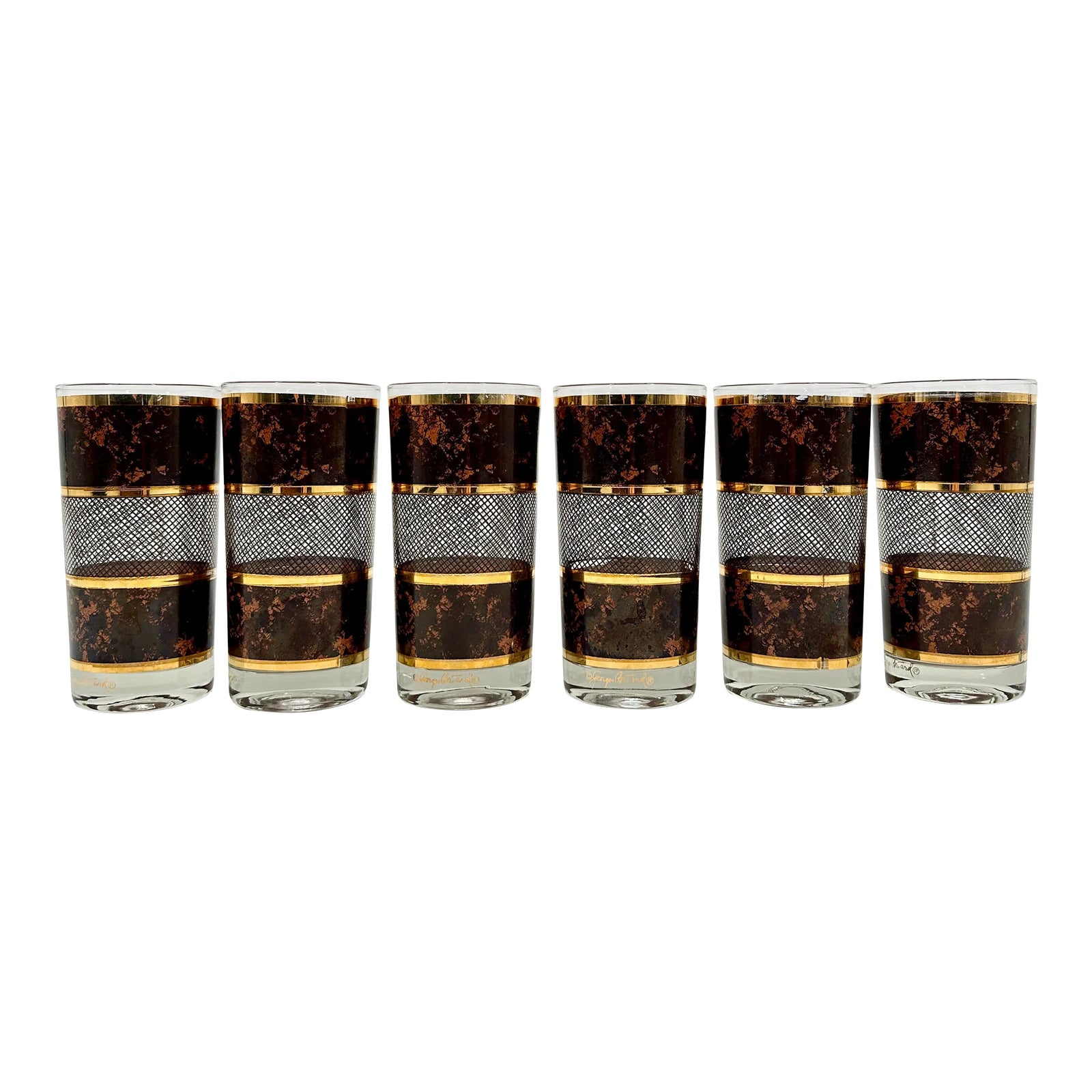 1960s Georges Briard Mid-Century Tortoise Marble Collins Glasses- Set ...