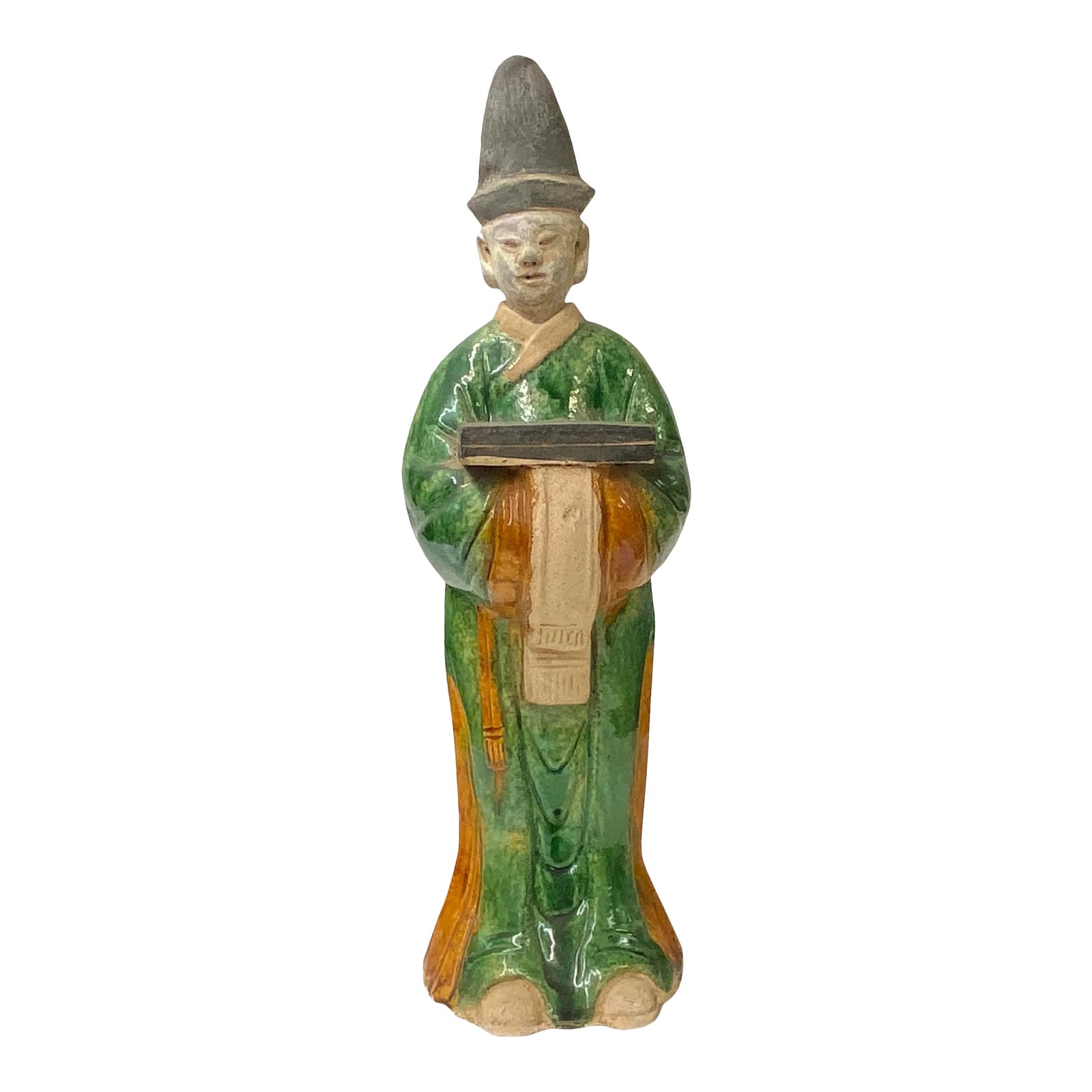 Chinese Green Tri-Color Ceramic Ancient Dressing Art Figure | Chairish