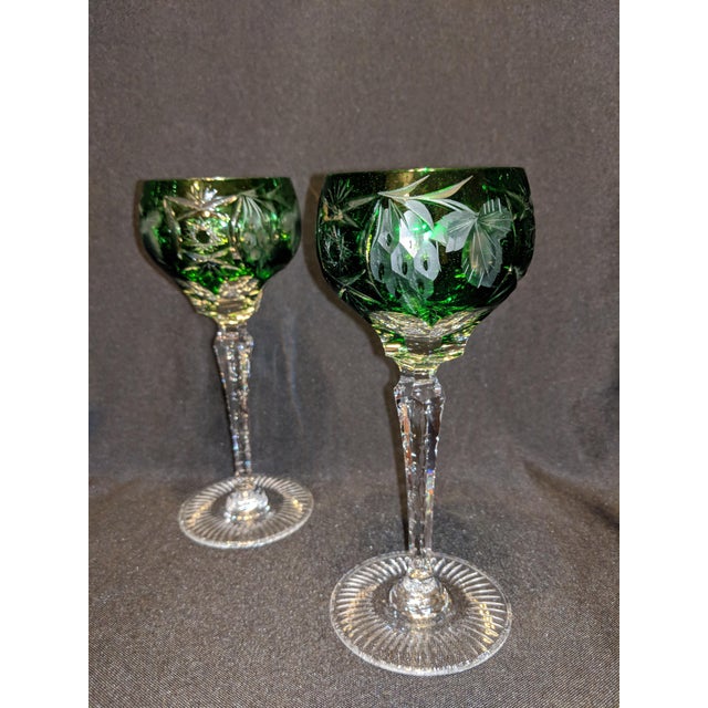 Emerald Green Bohemian Czech Cut Crystal Wine Glasses Set Of 2 Chairish