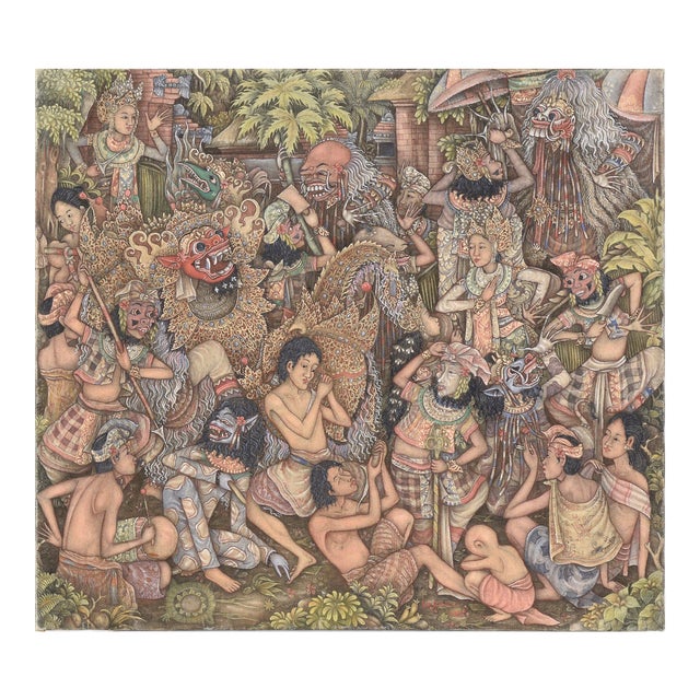 Barong Mask Dance - Vintage Balinese Ubud Painting by Kt Sunu | Chairish