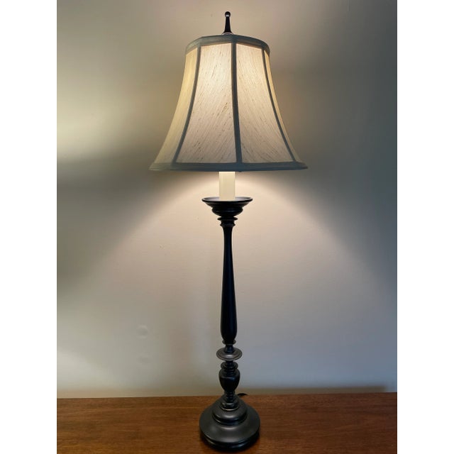 2000s Black Metal Candlestick Desk Lamp With Shade From Restoration ...