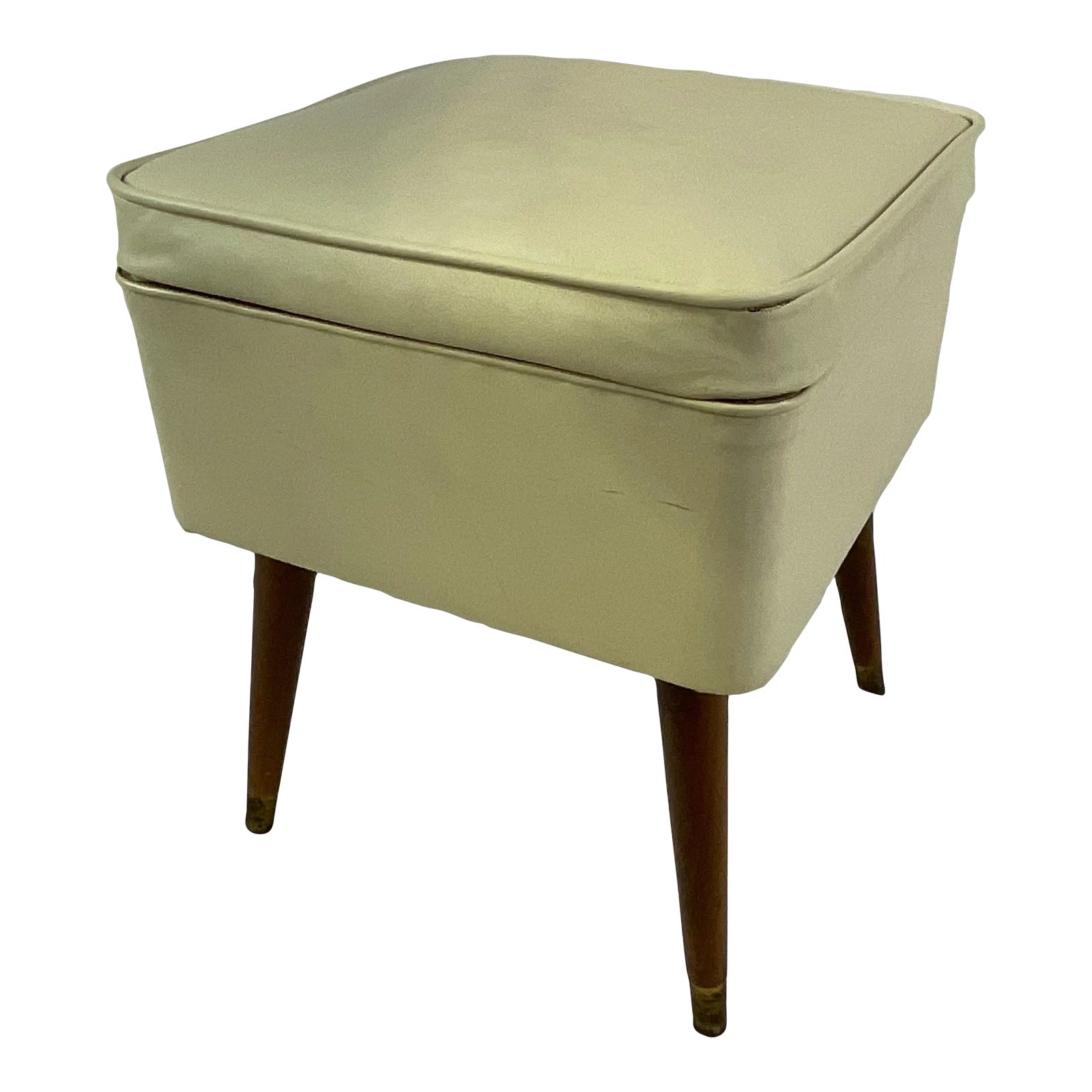 Mid-Century Boho Chic Storage Vinyl Stool With Brass Capped Legs ...