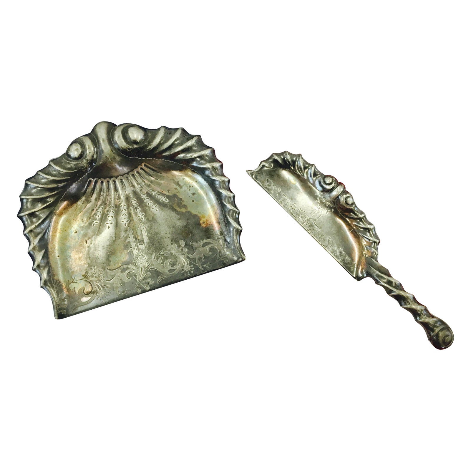 Antique Etched & Engraved Silver Butler's Set | Chairish