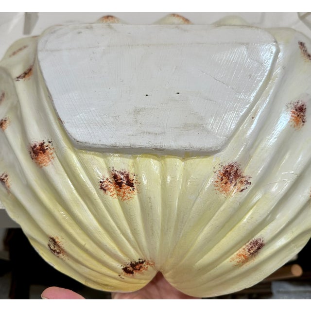 Large 1990s Wooden Hand Painted Decorative Clamshell | Chairish