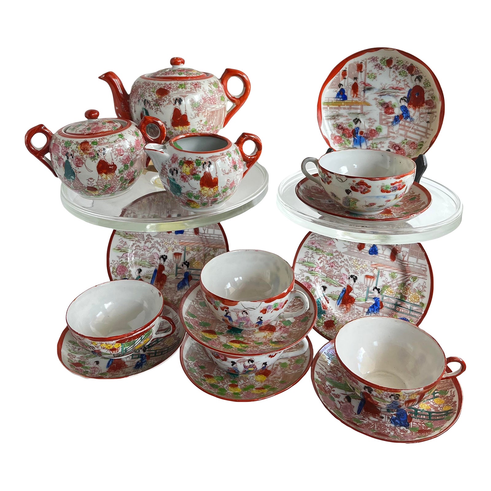 Antique Japanese Kutani Geisha Tea Set- 18 Pieces | Chairish