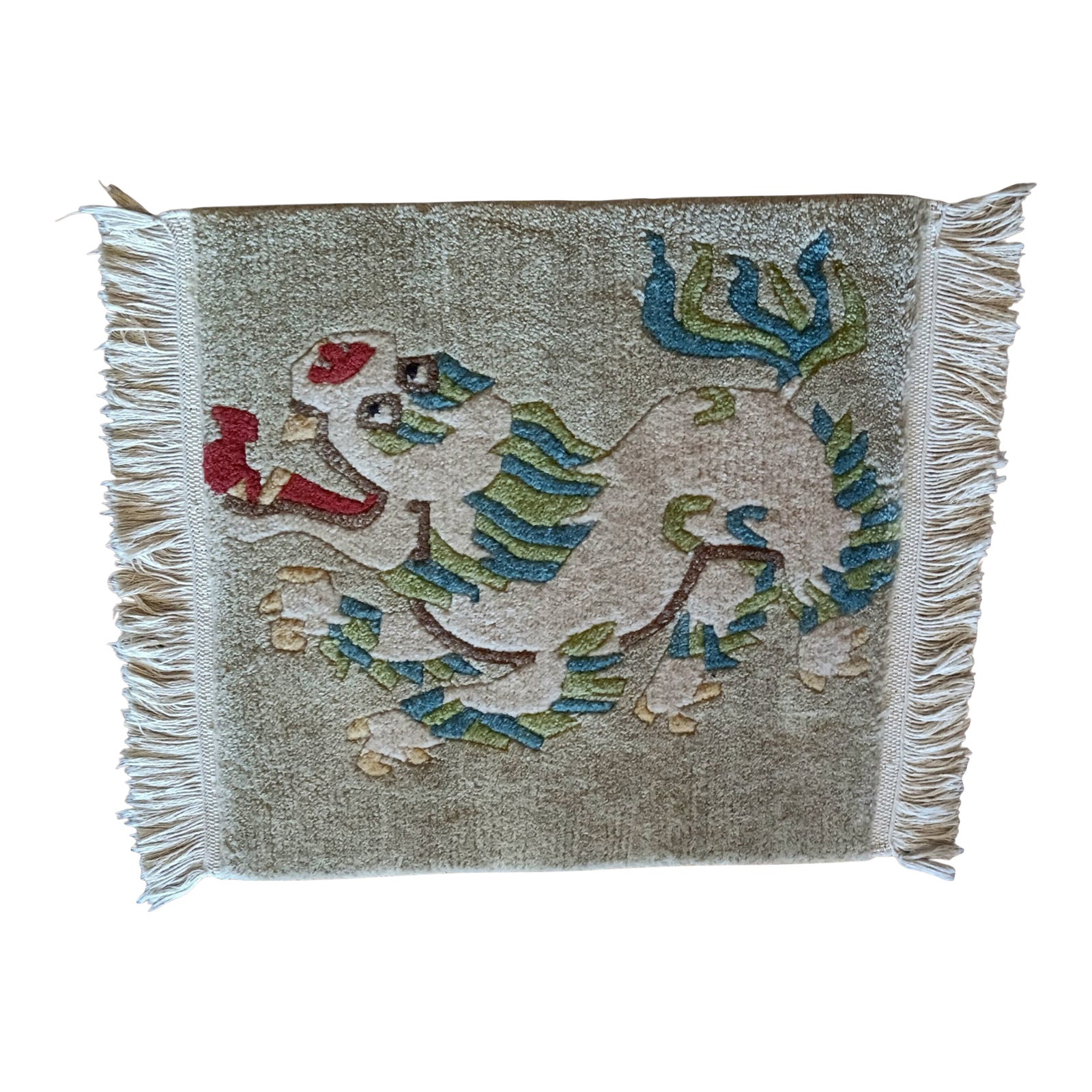 Late 20th Century Tibetan Foo Dog Dragon Lion Hand Knotted Wool Textile ...