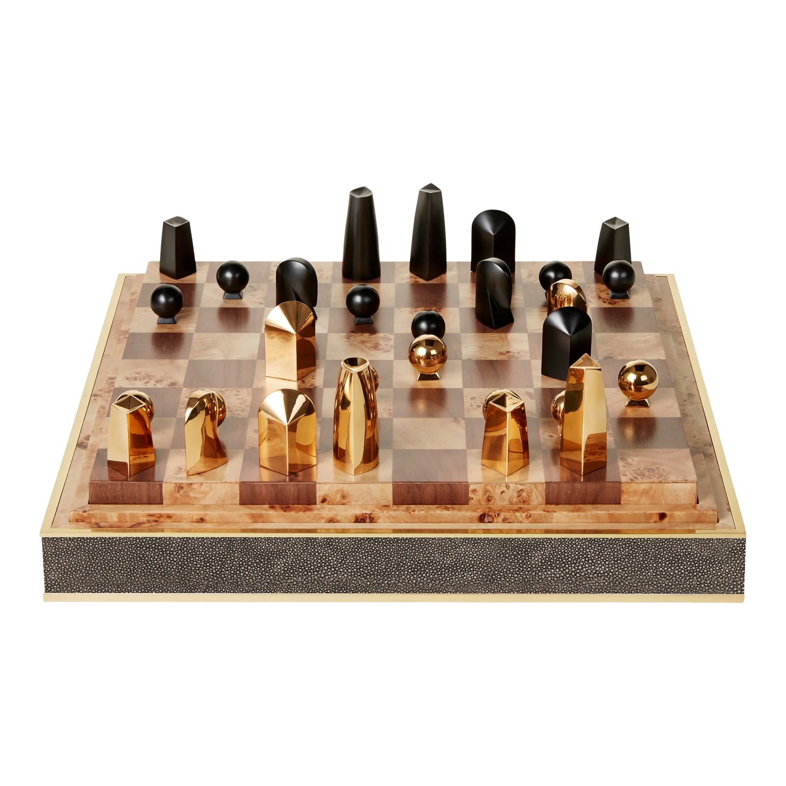 AERIN Faux Shagreen Chess Set, Chocolate | Chairish