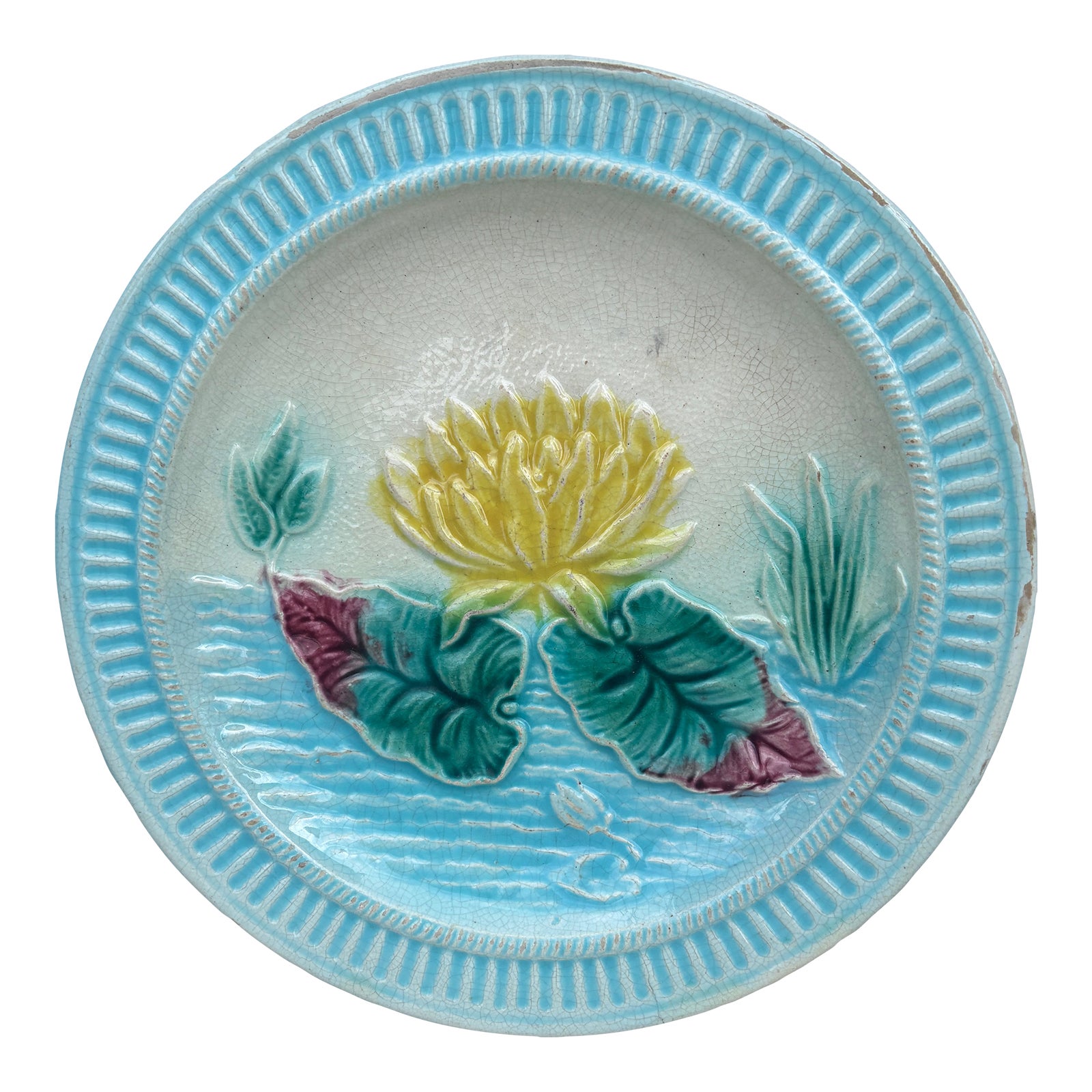 19th Century English Majolica Water Lily Plate | Chairish