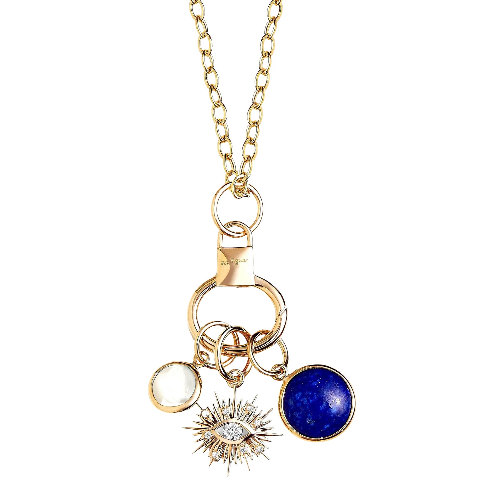 Syna Yellow Gold Three Charms Evil Eye Necklace with Gemstones and ...