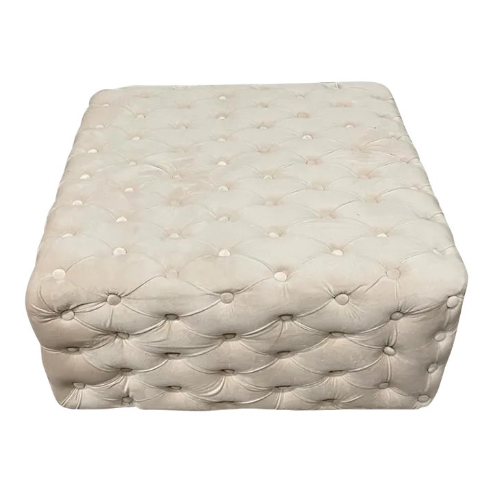 White Velvet Tufted Chesterfield Stool With Crystal Buttons | Chairish
