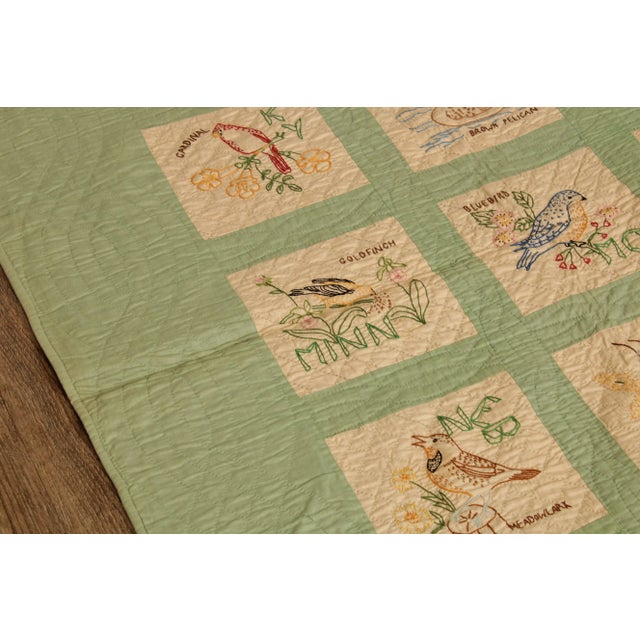 Vintage State Bird Embroidered Picture Quilt | Chairish
