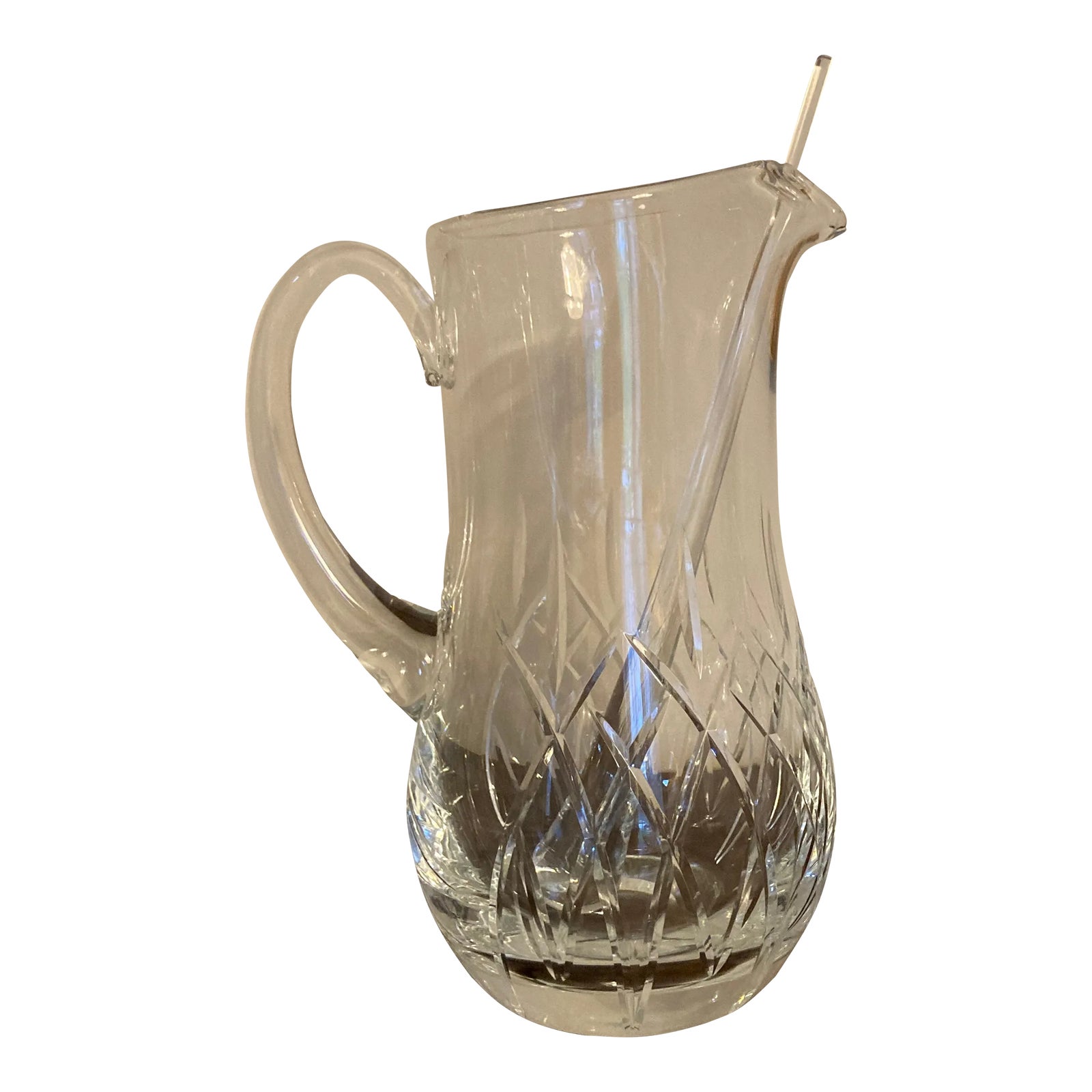 Vintage Block Crystal Pitcher and Stirrer | Chairish