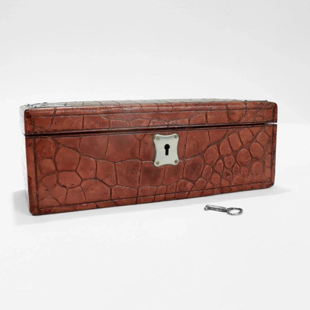 Antique English Victorian Leather and Sterling Silver Table Box | Chairish