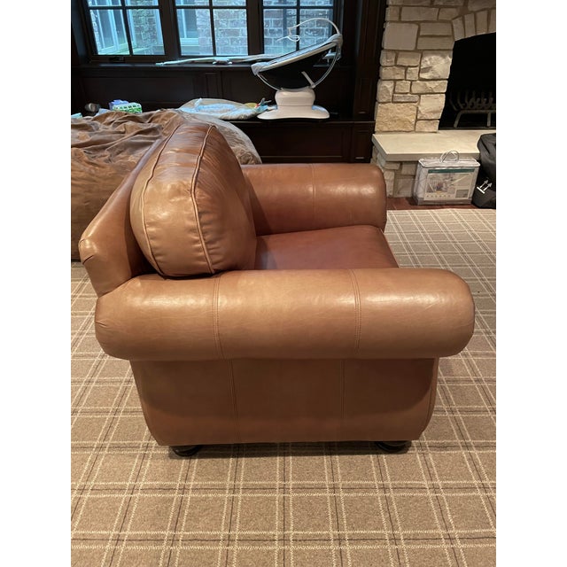 Bernhardt Brown Leather Rolled Arm Lounge Chair | Chairish