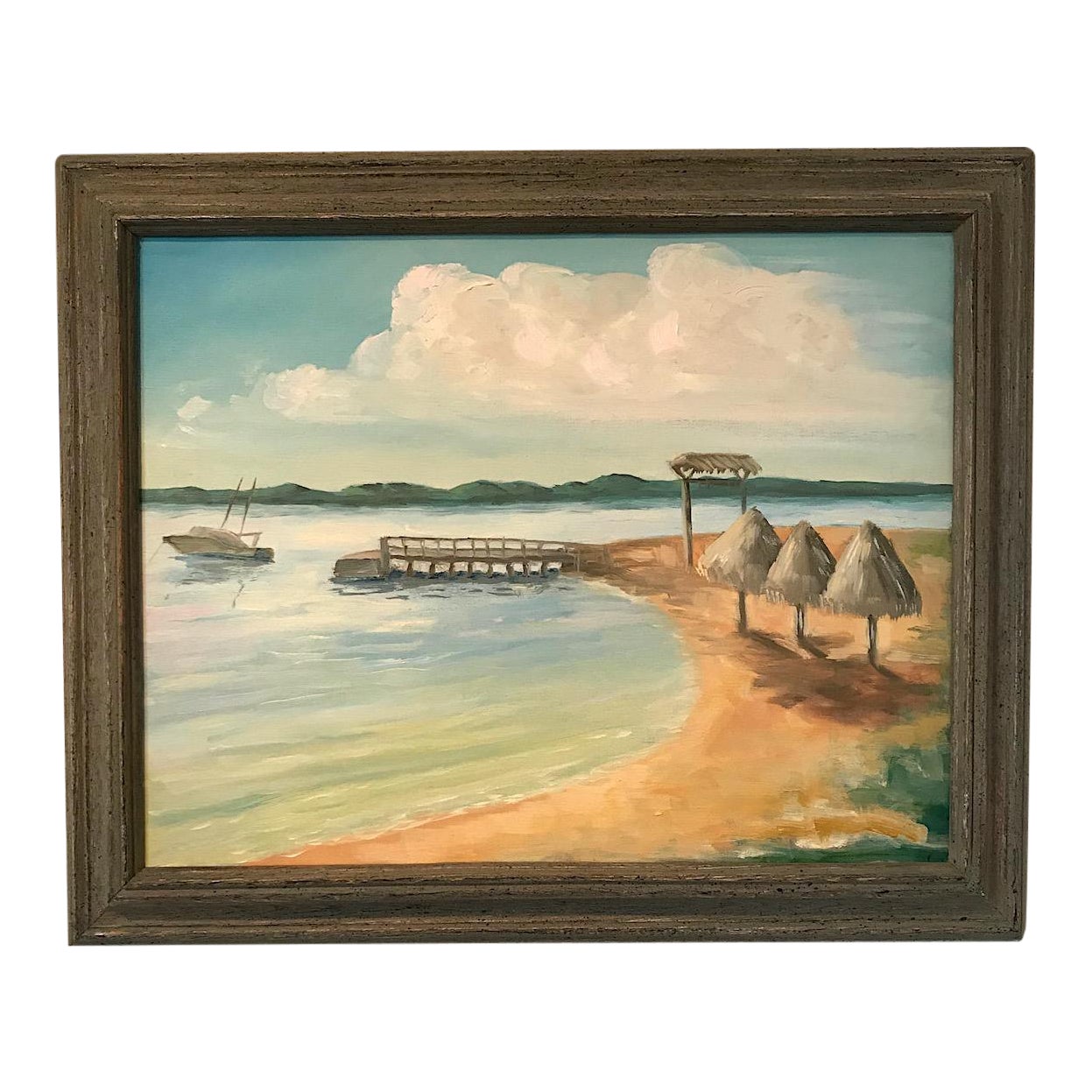1980s "Vacation" Framed Beachscape Painting | Chairish