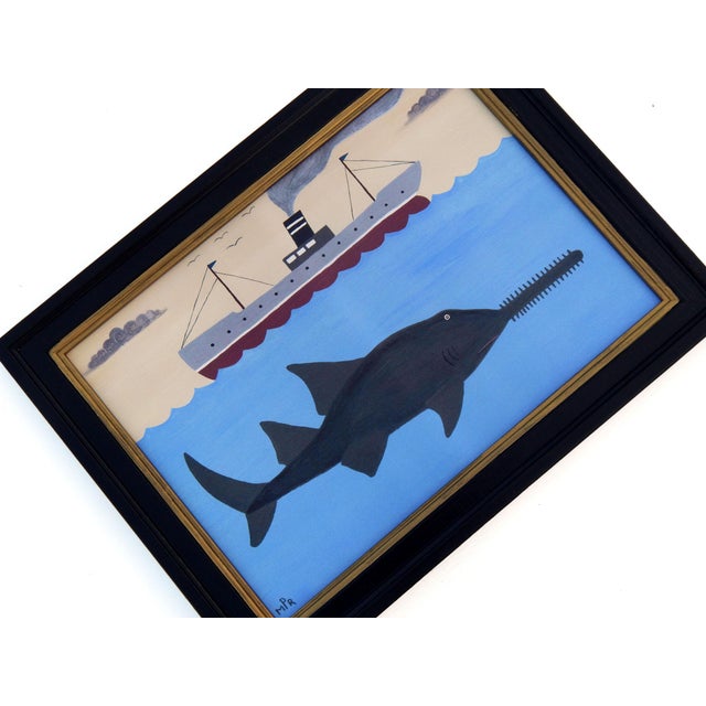 Matt Rix, Naïve Style Maritime Scene with Sawfish and Steamship, Print ...