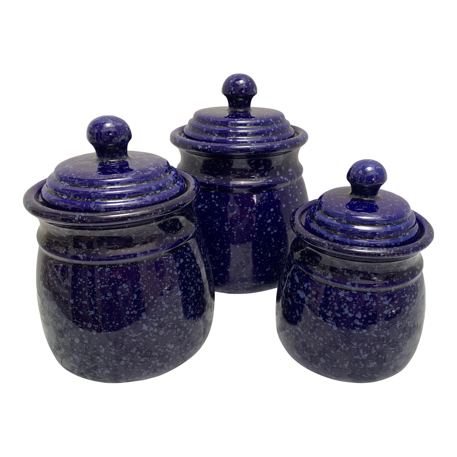 Vintage Cobalt Blue Pottery Ceramic Storage Containers, Set of Three ...