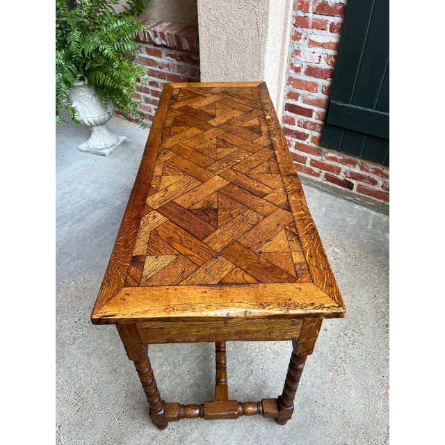 Antique English Console Hall Table Slender Carved Oak 6 Bobbin Legs ...