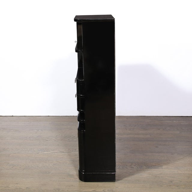 Art Deco Book-Matched Walnut & Black Lacquer Secretary Bookcase with ...