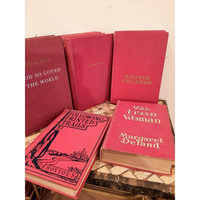 Vintage Library Book Stack Red Gold Maroon | Chairish