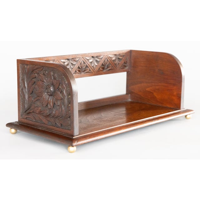 Antique English Carved Oak Table Top Book Trough Rack Stand | Chairish