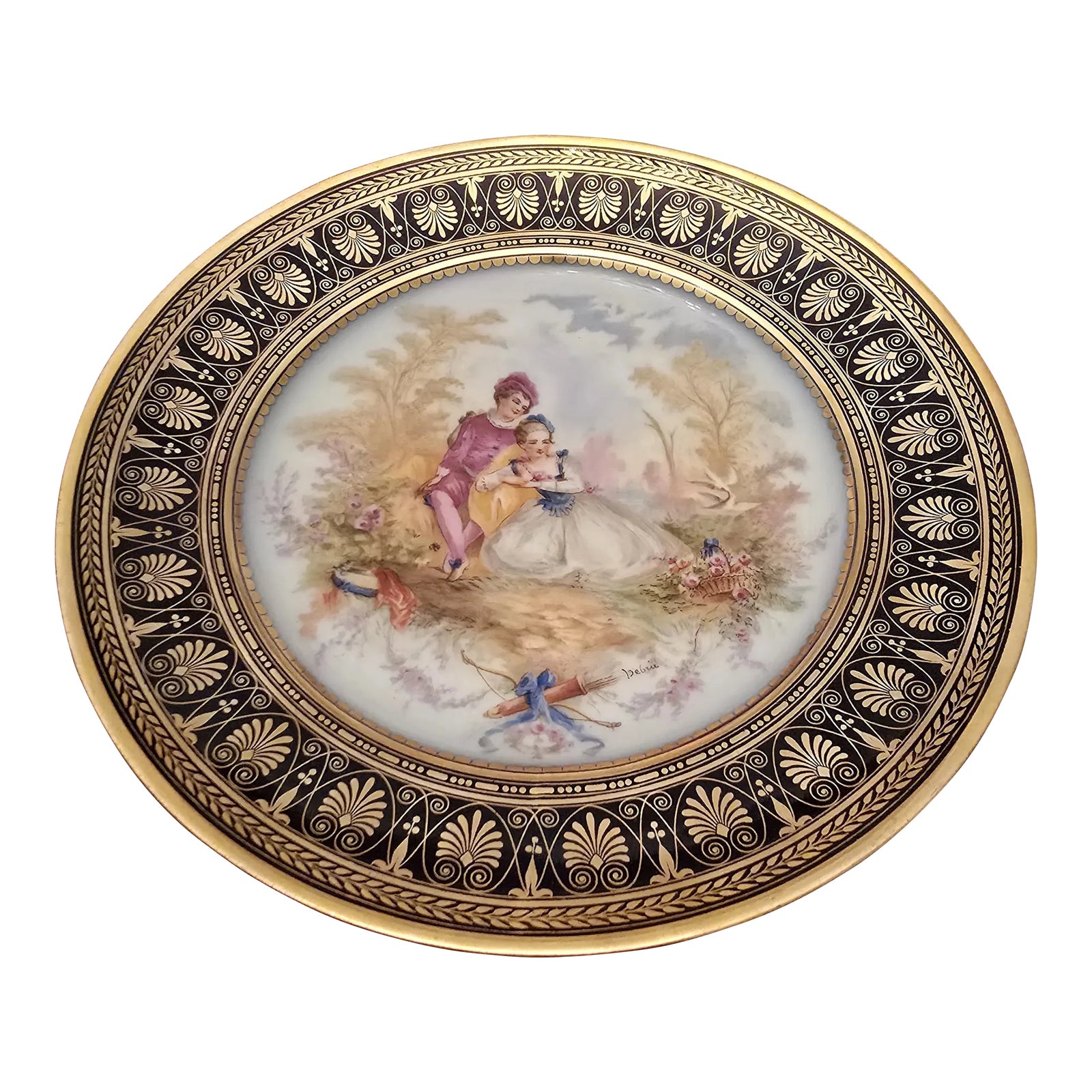 Antique Signed Sevres Gilt Chateau Lovers Plate | Chairish