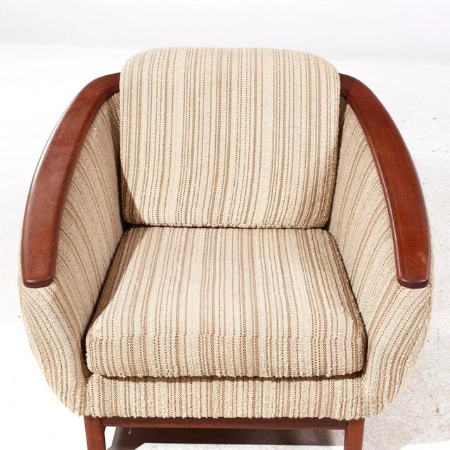 R Huber Mid Century Teak Barrel Lounge Chairs - Pair | Chairish