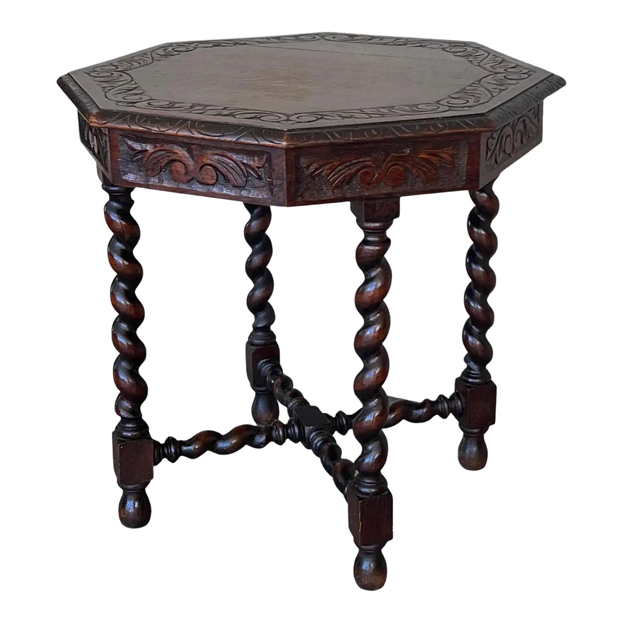 Antique Hexagonal Side or Center Walnut Table With Six Carved Legs ...