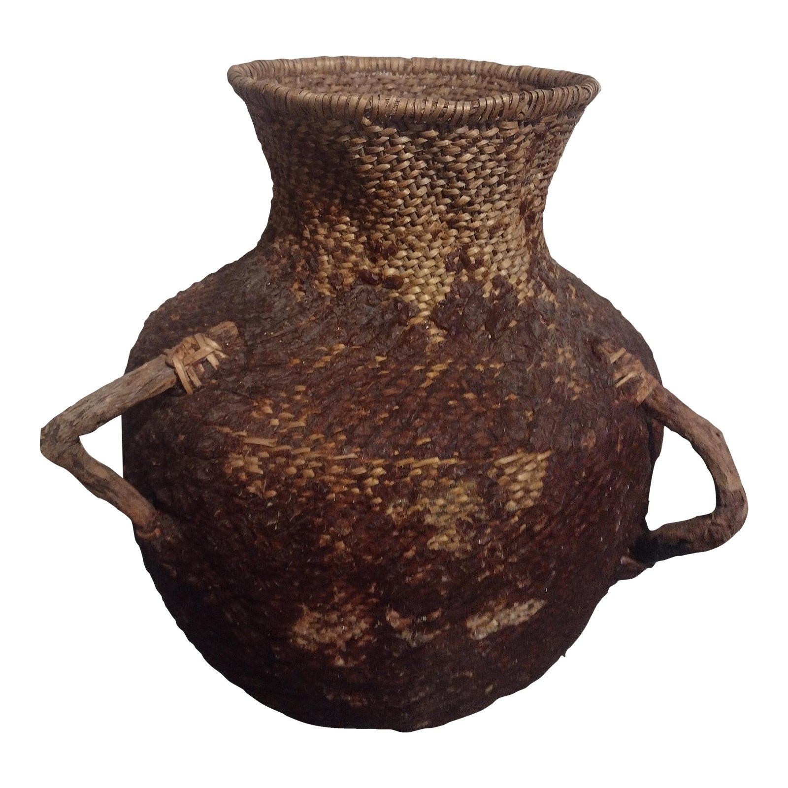 19th Century Apache Tus Water Jar - Woven Willow Covered in Pinion ...