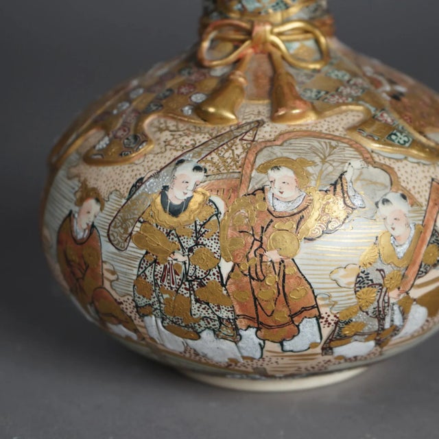 Antique Satsuma Meiji Porcelain Bottle Vase Hand Painted & Gilt Figures ...