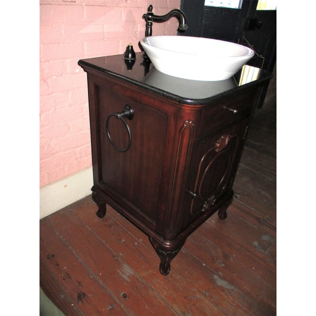 2000s Mahogany Ornate Bathroom Vanity Cabinet With Granite Top With ...