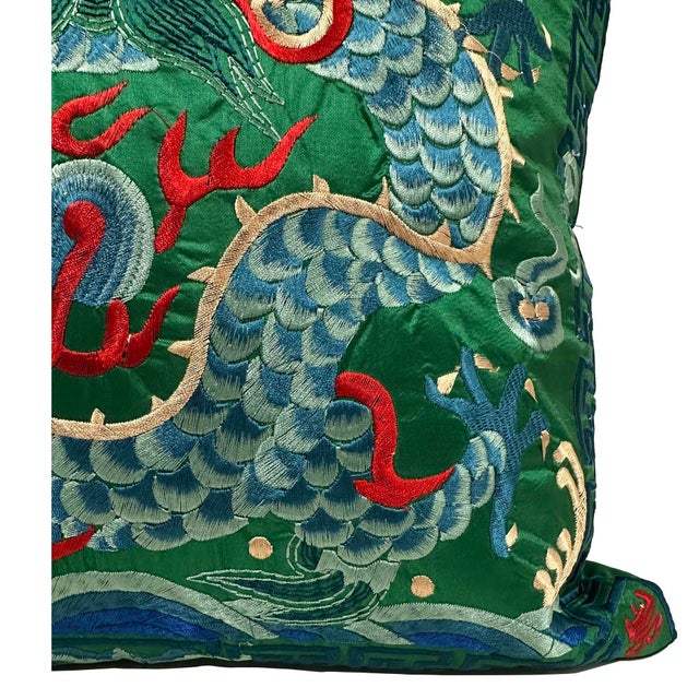 Late 20th-Century Chinese Green Imperial Dragon Pillow | Chairish