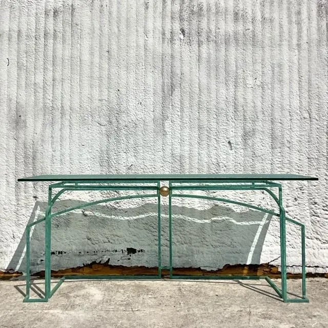 Late 20th Century Vintage Postmodern Patinated Verdigris Wrought Iron ...