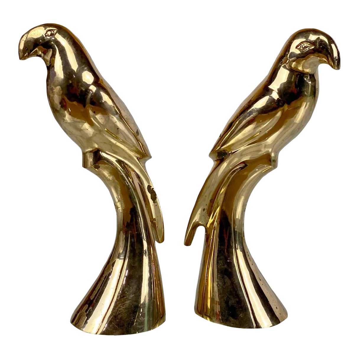 Vintage Coastal Regency Brass Parrot Bird Sculpture - a Pair | Chairish