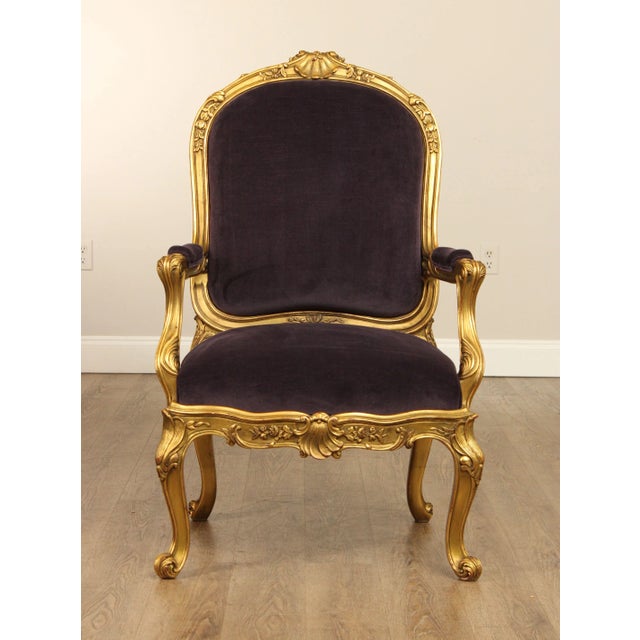 French Rococo Louis XV Style Pair of Giltwood Fauteuil Armchairs | Chairish