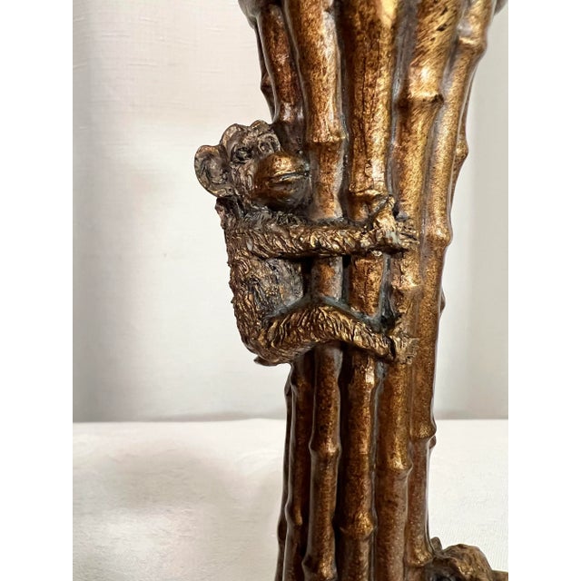 Vintage Two Monkey’s Climbing Faux Bamboo Gold Petite Table Lamp With ...