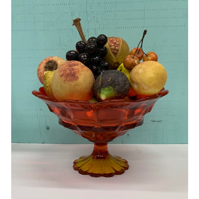 1950s Italian Carved Marble Fruits Hand Painted in Red Footed Bowl ...