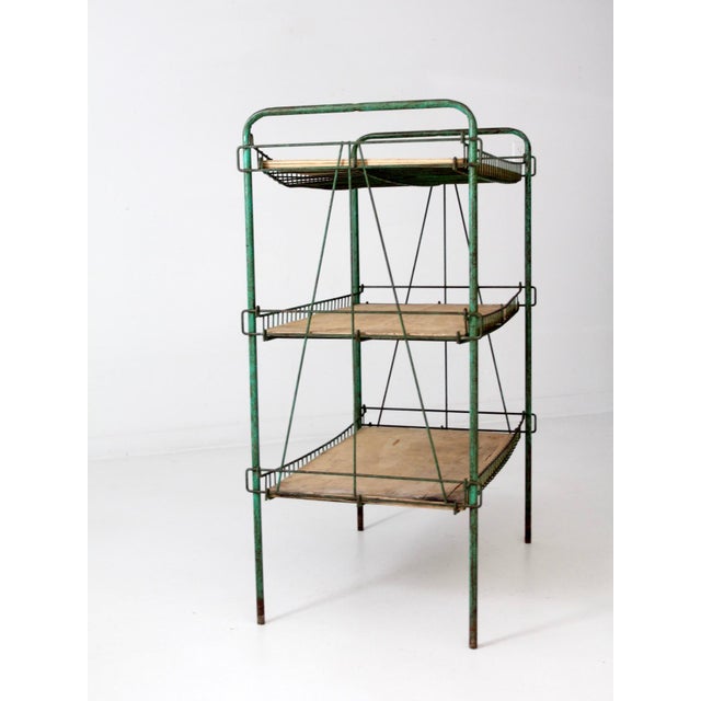 Vintage Green Industrial Wire Shelf Rack | Chairish