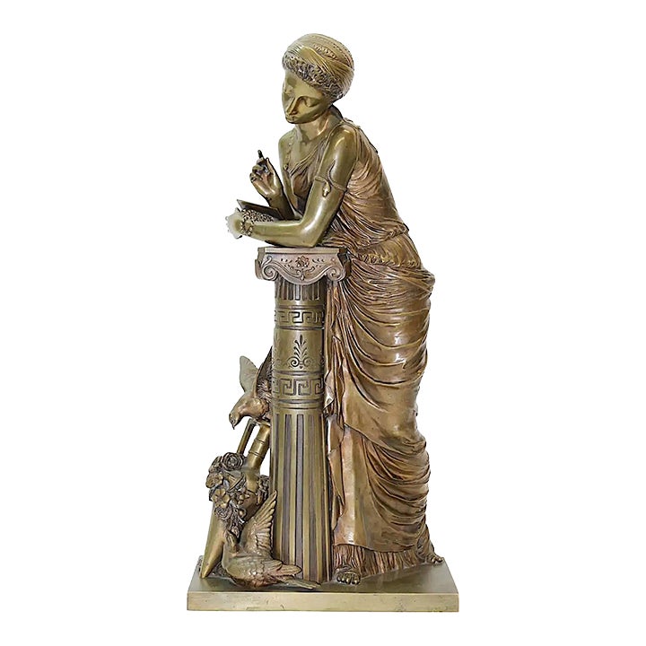 19th-Century French Bronze Sculpture, Woman Leaning on Column | Chairish