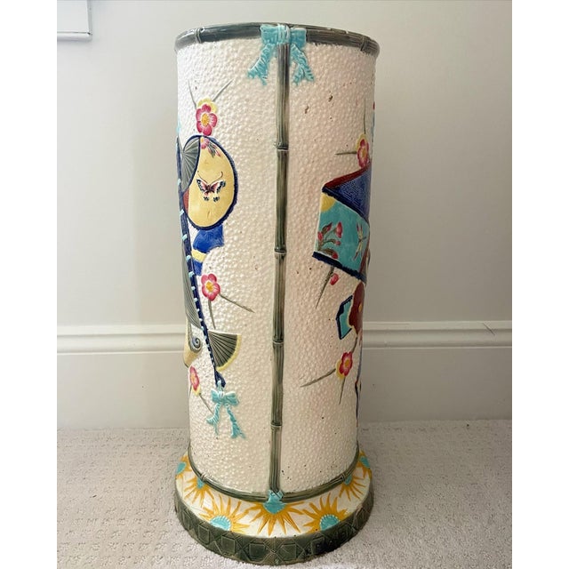 Antique Simon Fielding English Majolica Fan and Butterfly Umbrella/Cane ...