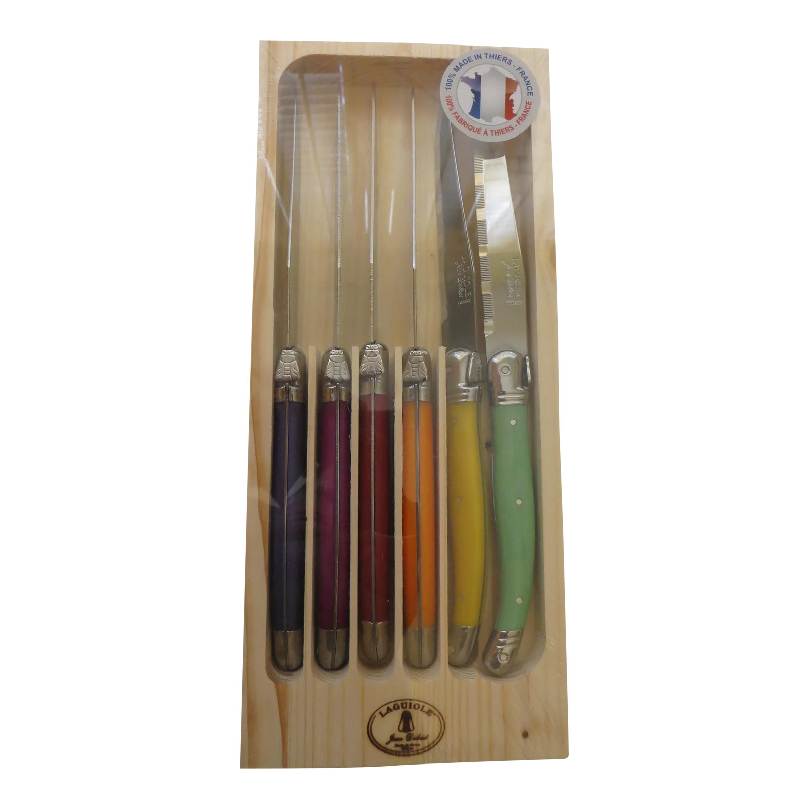 French Jean Dubost Laguiole Multi Color Steak Knives- Set of 6 | Chairish