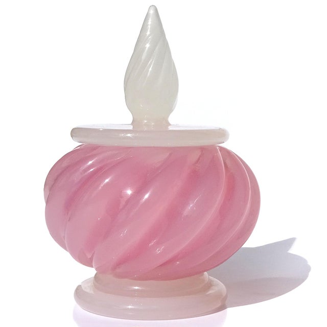 Murano Seguso Vintage Pink White Opalescent Italian Art Glass Footed ...